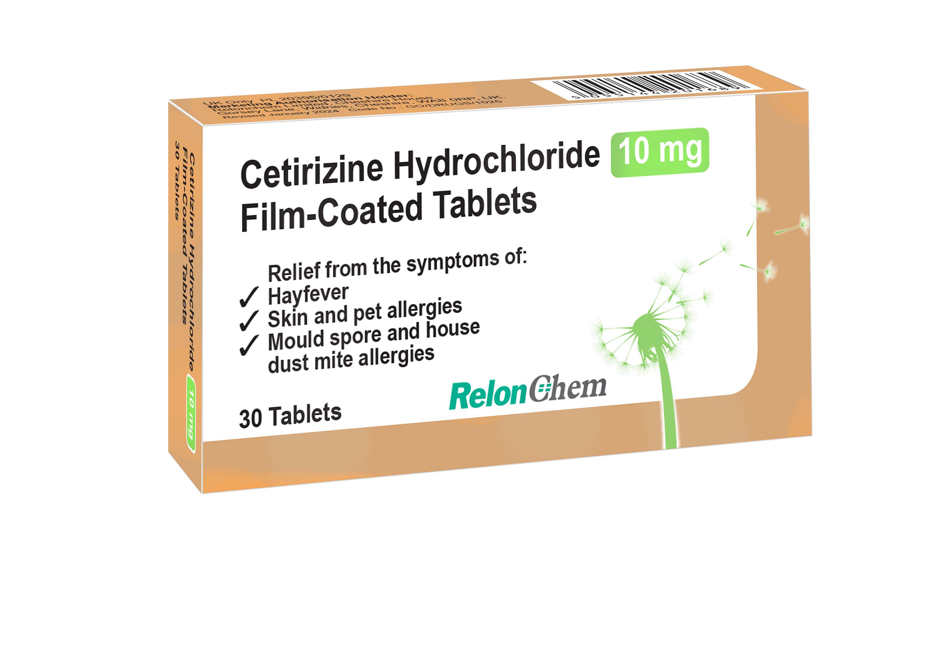 Cetirizine Hydrochloride 10mg Film-coated Tablets x 30 – RelonChem